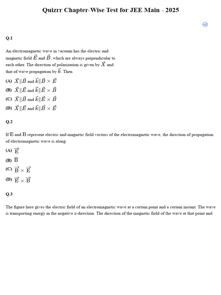 JEE Main 2025: Electromagnetic Waves Quiz | PDF | Waves ...