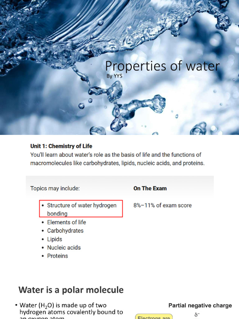 AP Bio Unit 1. Properties of Water 2025 | PDF