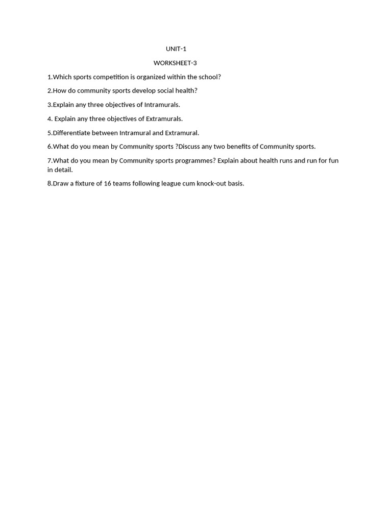 Worksheet-3 Physical Education | PDF