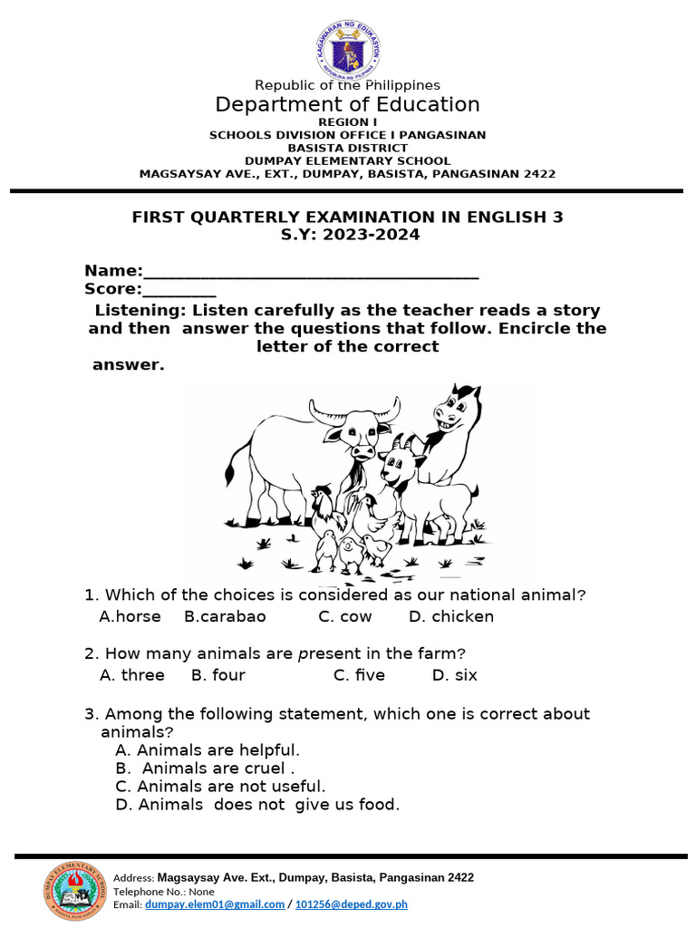 English 3 1st Periodic Test | PDF | Plural | Languages