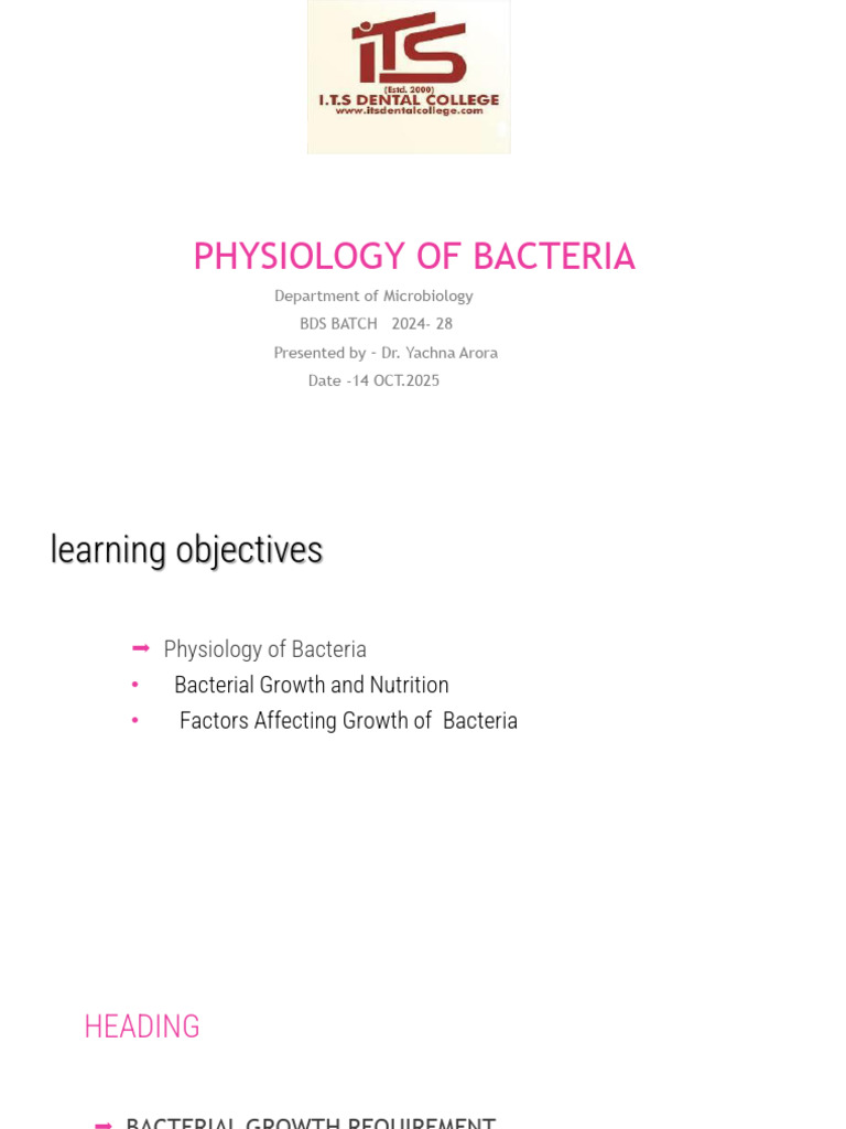Physiology of Bacteria | PDF | Bacteria | Growth Medium