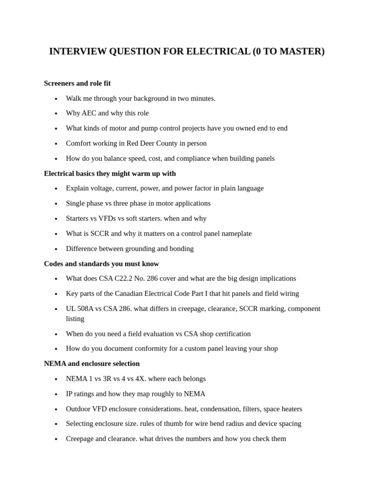 Interview Question For Electrical | PDF | Electricity | Electrical ...