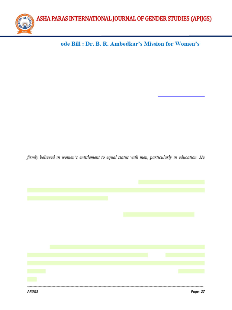 03 - Hindu Code Bill Dr. B. R. Ambedkar's Mission For Women's Inclun ...