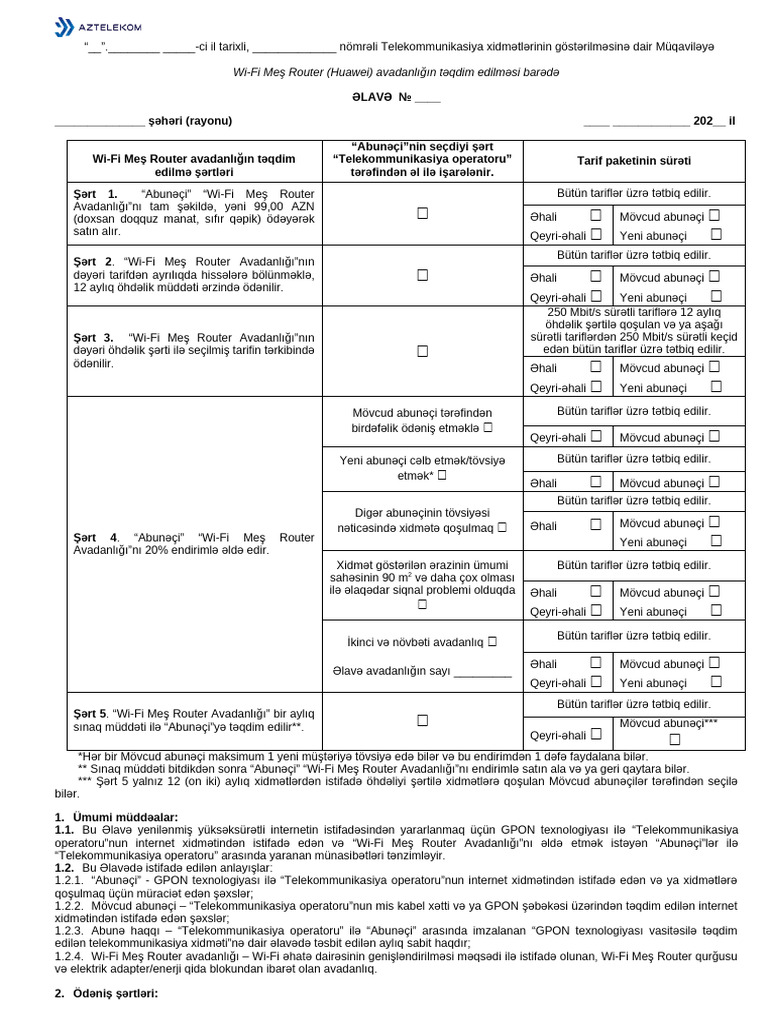 Aztelekom_Wifi Meş Router Avadanlığın Təqdim Edilməsi Barədə Əlavə ...
