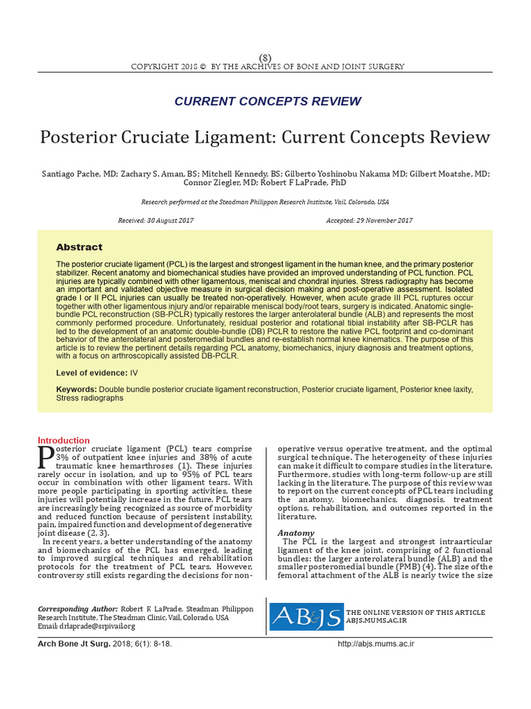 Current Concepts in PCL Injuries | PDF | Knee | Limbs (Anatomy)