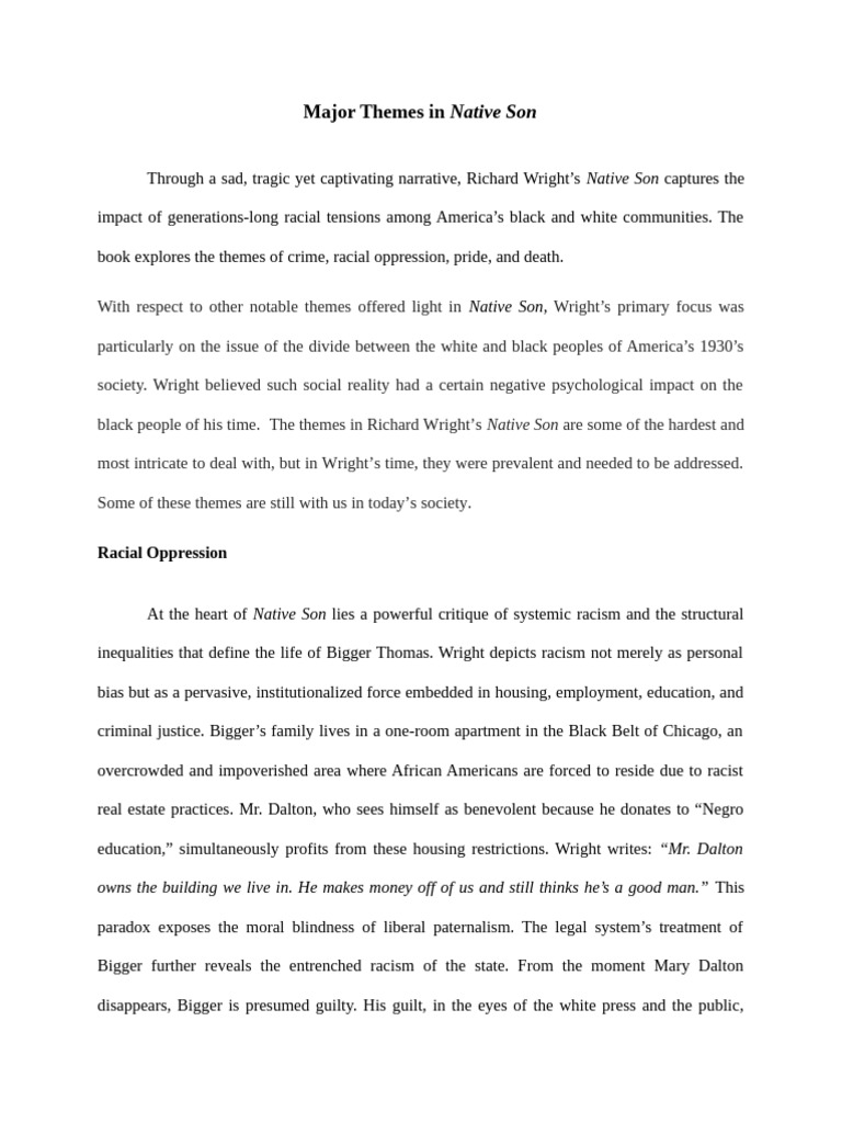 Major Thems in Native Son | PDF | Racism | Discrimination & Race Relations