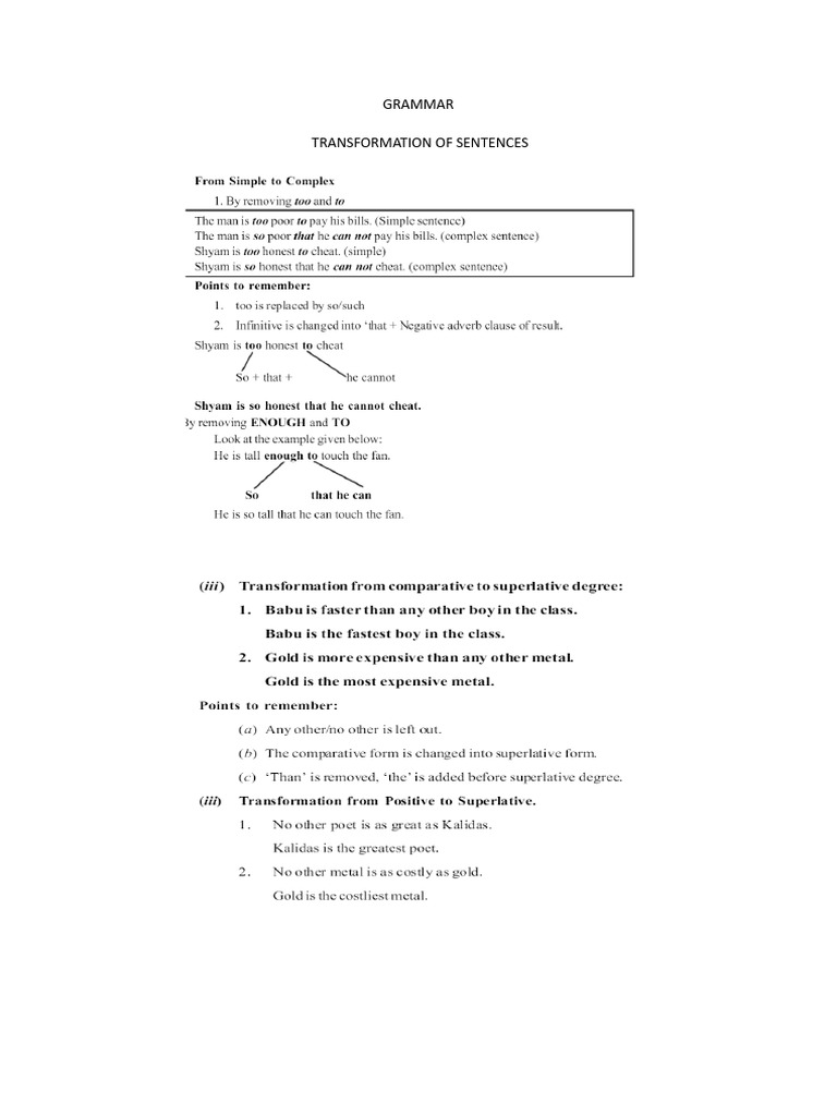 Transformation of Sentences by Me | PDF