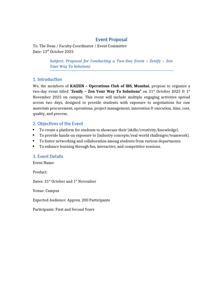 Event Proposal Two Day - ZENIFY | PDF