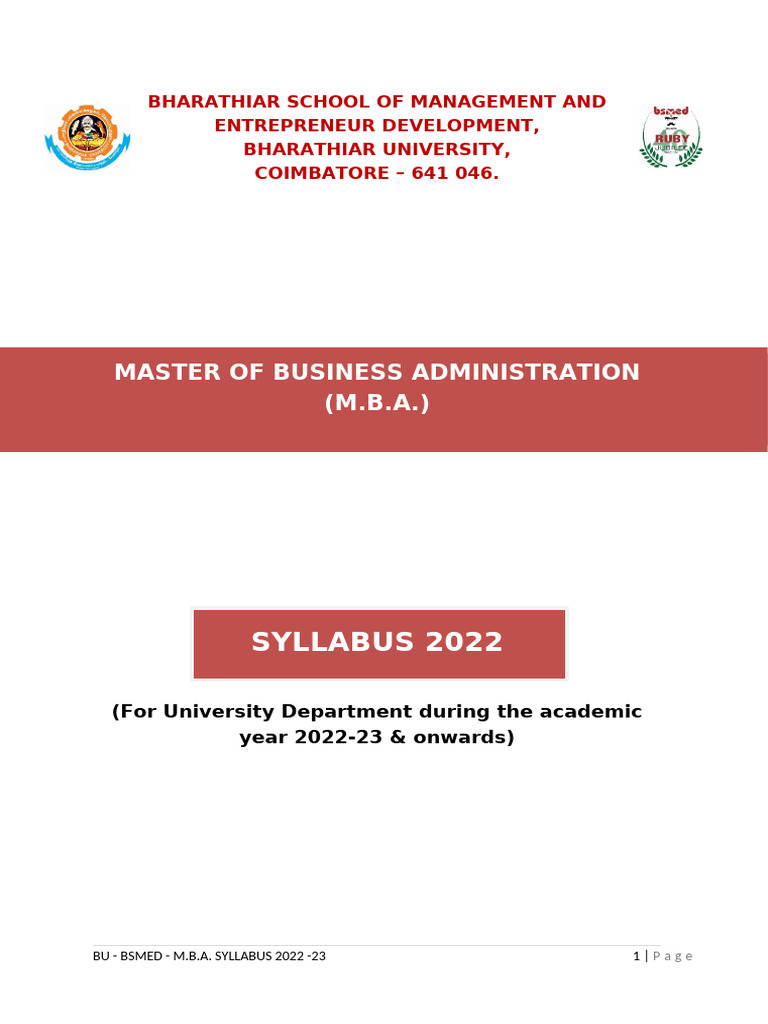 Syllabus 2022: Master of Business Administration (M.B.A.) | PDF ...