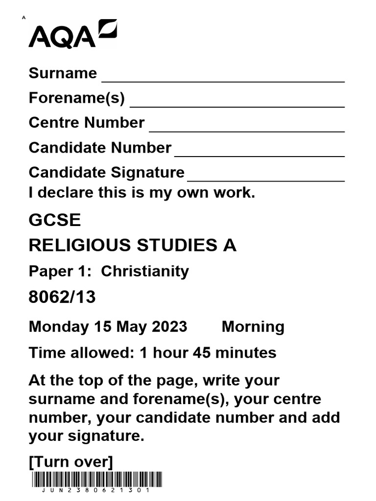 Gcse Religious Studies A 8062/13 | PDF | God | Incarnation (Christianity)
