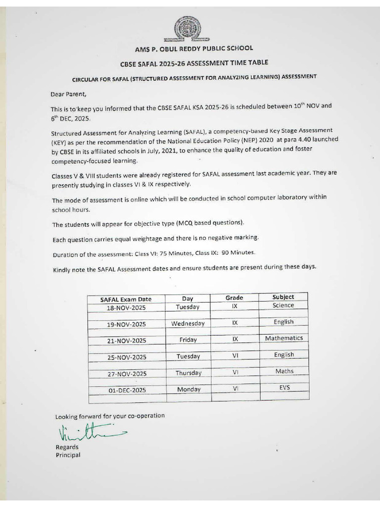 6.cbse Safal Exam Schedule 2025 26 | PDF