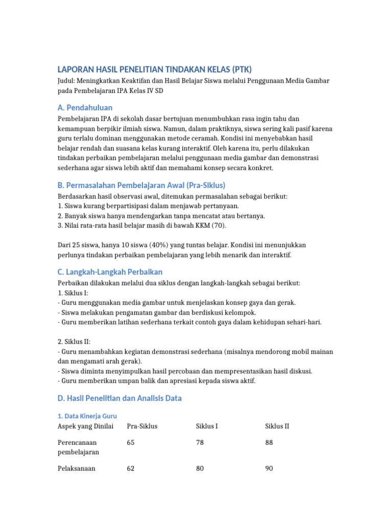 Laporan PTK Media Gambar SD Vany | PDF
