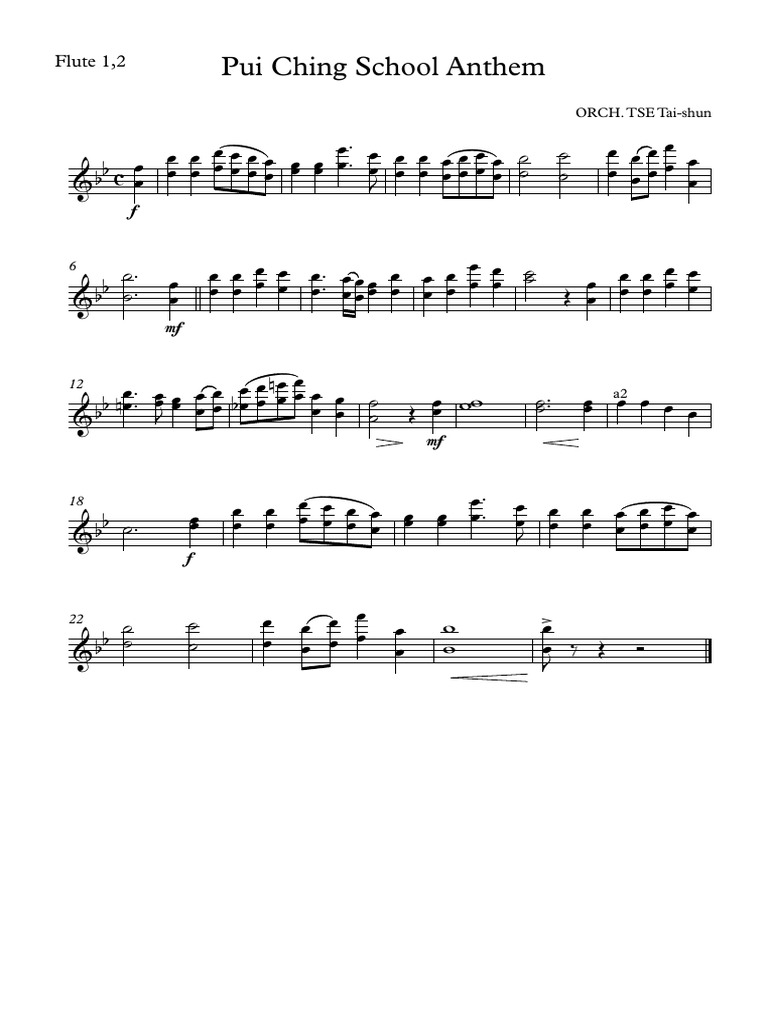 Partition de l'Hymne de l'École Pui Ching | PDF