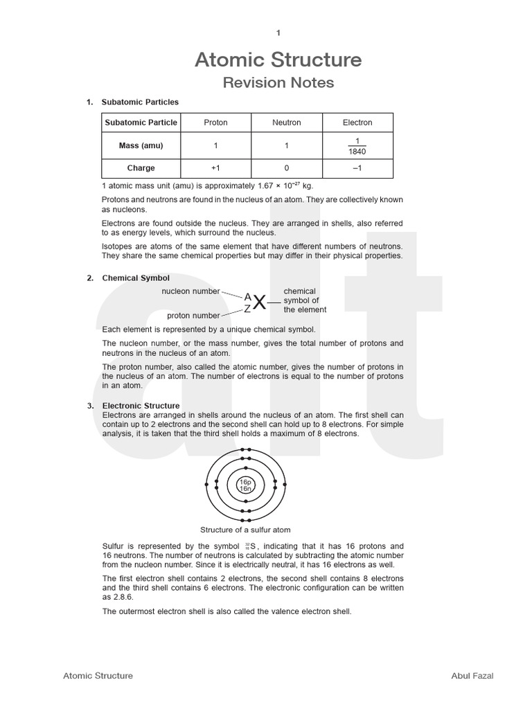 03 Atomic Structure Revision Notes | PDF | Atoms | Proton