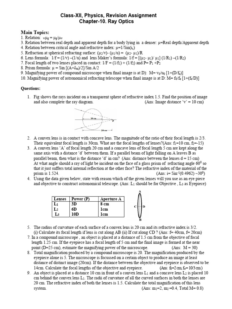 CH 9 Ray Optics Revision | PDF | Applied And Interdisciplinary Physics ...