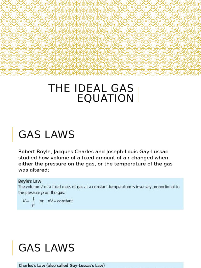 The Ideal Gas Equation | PDF