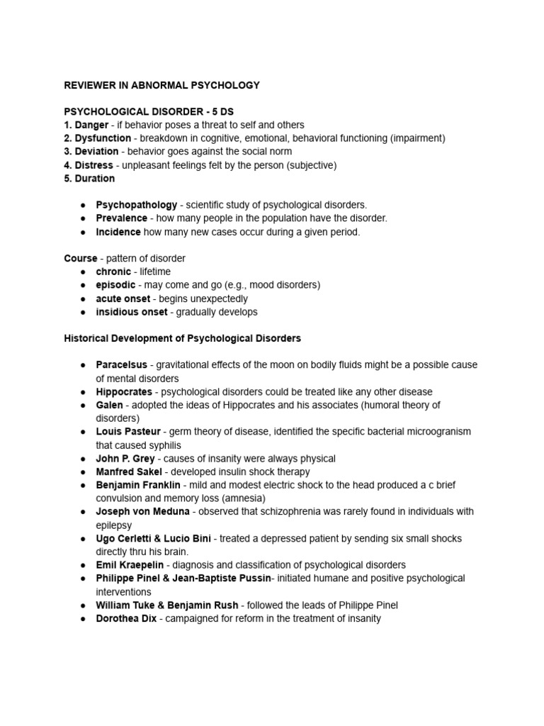 Reviewer in Abnormal Psychology | PDF | Mood Disorders | Bipolar Disorder