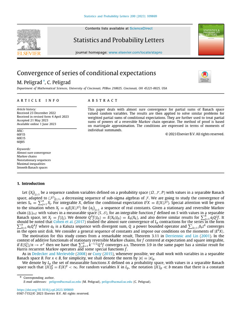 Convergence of Series of Conditional Expect 2023 Statistics Probability ...