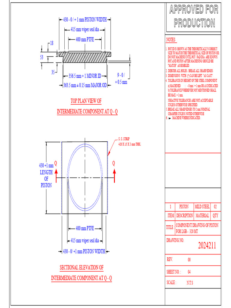 Piston Component Drawing for LGB-320 MT | PDF | Engineering Tolerance ...