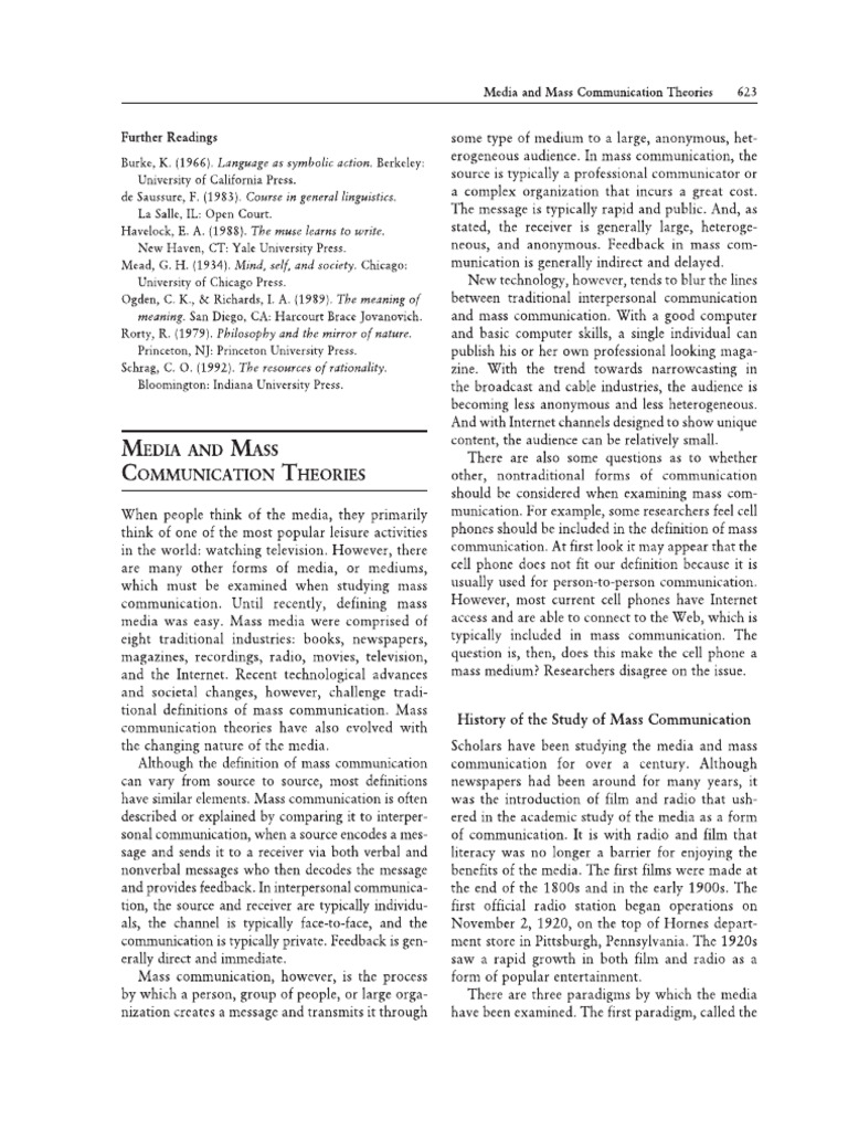 【Mass Communication】Media and Mass Communication Theory | PDF