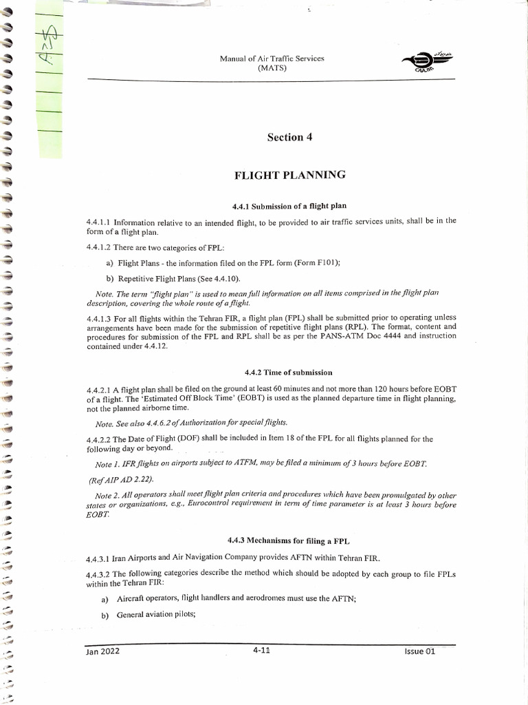Flight Planning Procedures in Tehran FIR | PDF | Transponder ...
