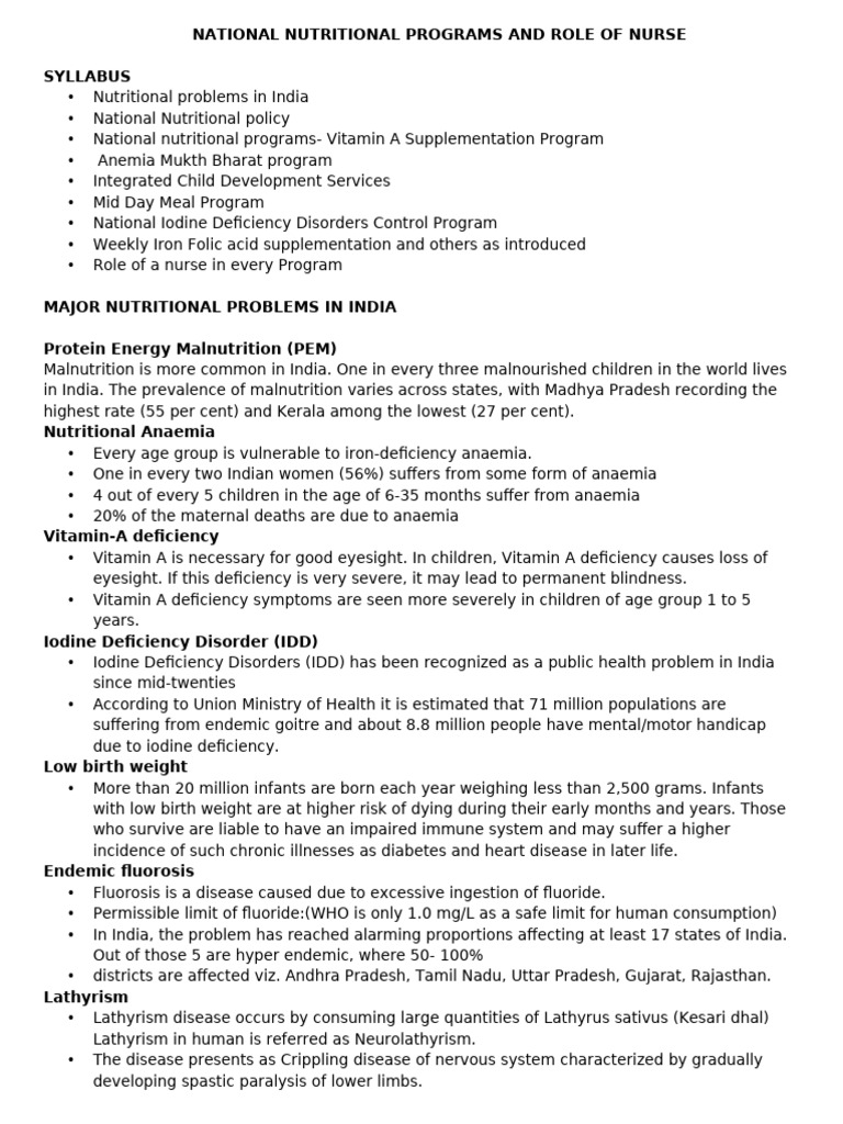 National Nutritional Programs & Nursing Roles | PDF | Malnutrition | Anemia