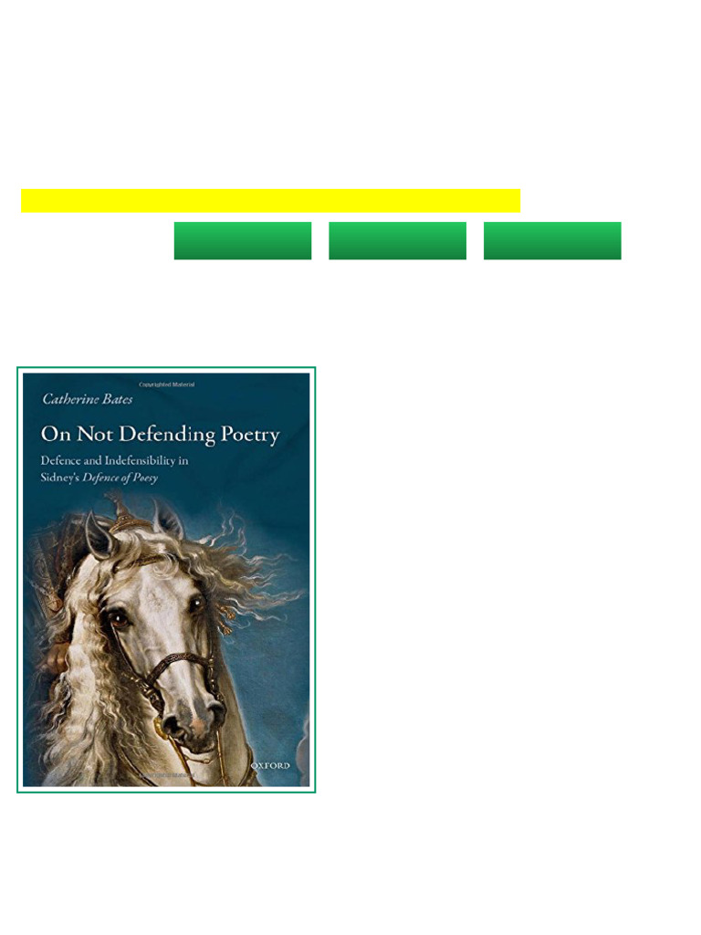 On Not Defending Poetry Defence and Indefensibility in Sidney S Defence ...
