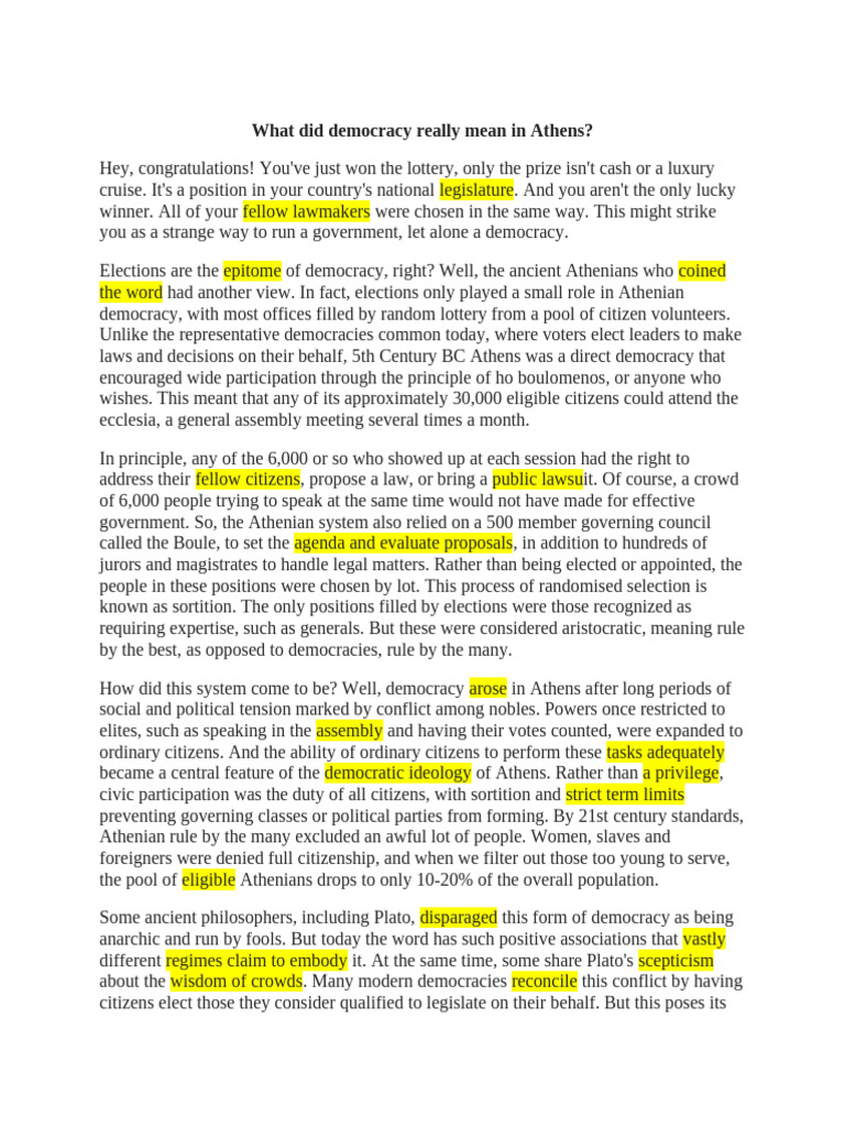 What Did Democracy Really Mean in Athens | PDF