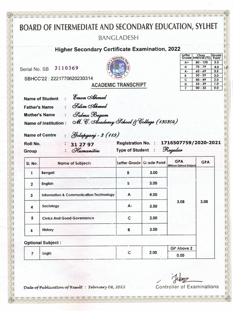 HSC Marksheet-1 | PDF