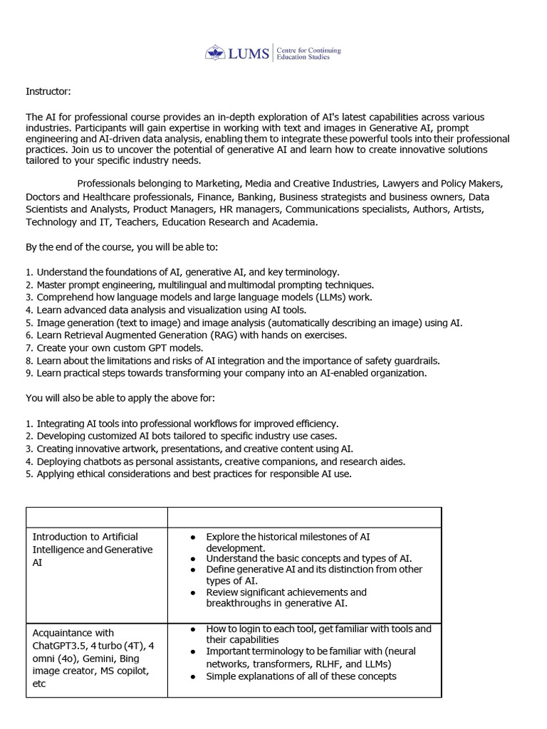 AI For Professionals - Outline | PDF | Artificial Intelligence | Intelligence (AI) & Semantics