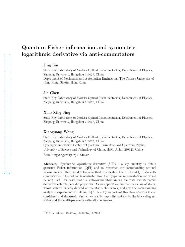 Quantum Fisher Information and Symmetric Logarithmic Derivative Via ...