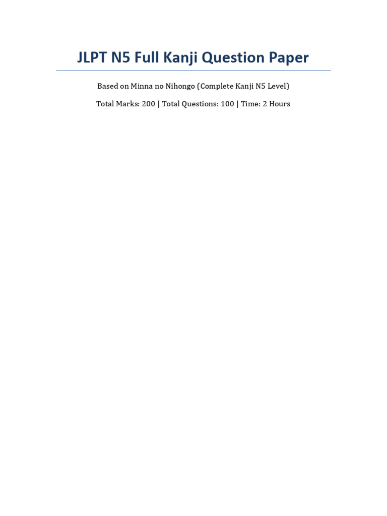 JLPT N5 Kanji Question Paper Minna No Nihongo | PDF