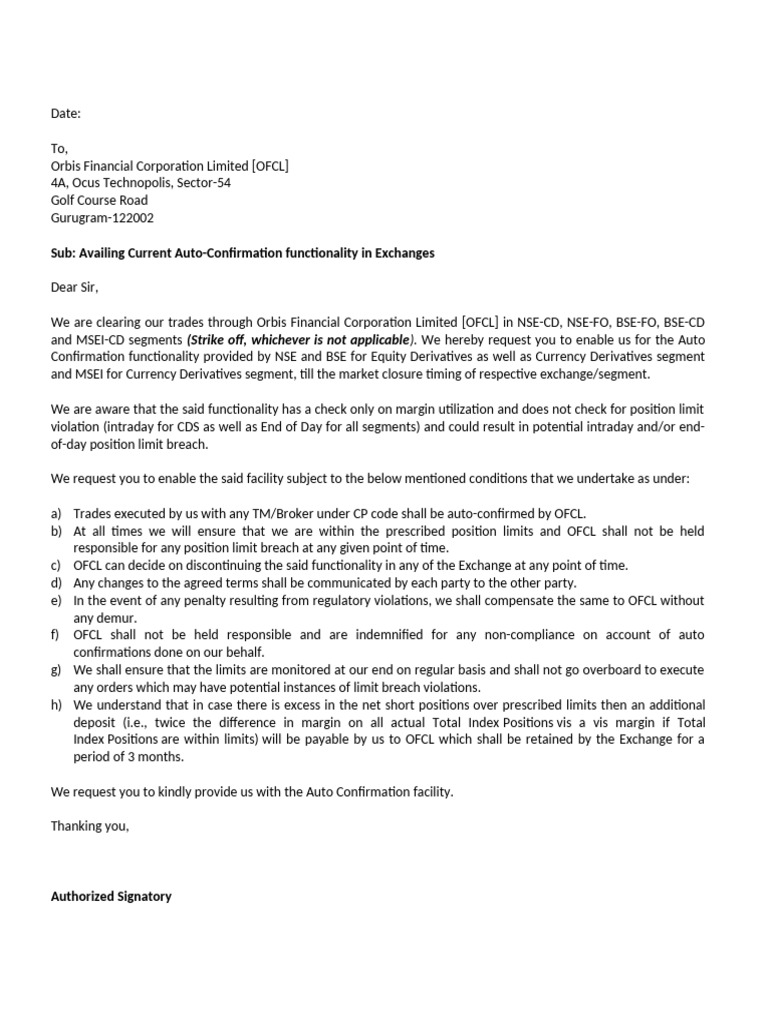 Declaration For Availing Current Auto-Confirmation Functionality in ...