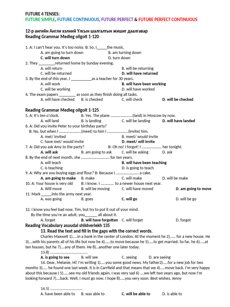 Future Tenses Practice Exercises | PDF