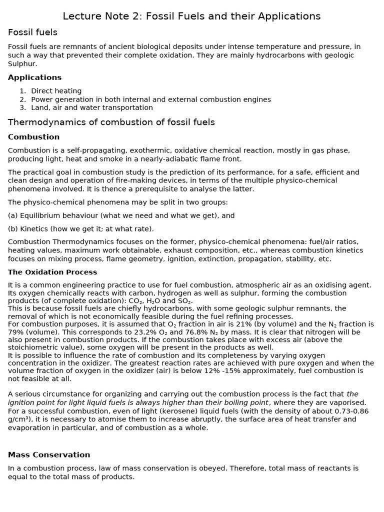 Lecture Note 2 - Fossil Fuels and Their Applications | PDF | Combustion ...