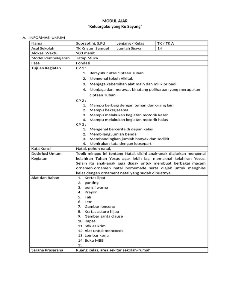 Modul Ajar Natal untuk TK A | PDF