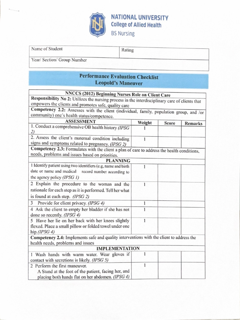 Checklist For Leopolds Maneuver | PDF