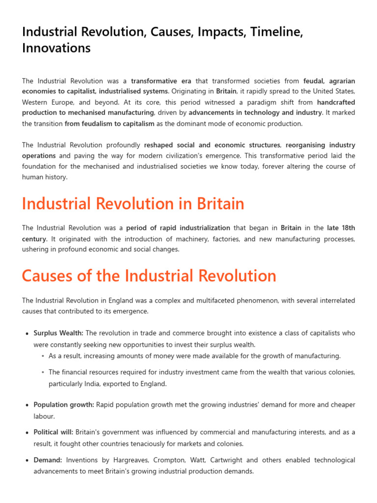 Industrial Revolution: Causes and Innovations | PDF | Industrial ...