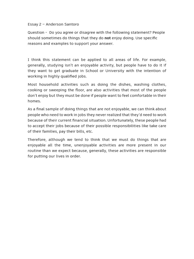 Essay 2 - Do Things That We Don't Enjoy Doing | PDF
