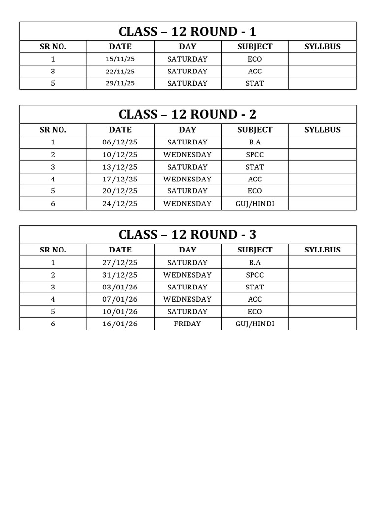 Class 12 Exam Schedule 2025-2026 | PDF