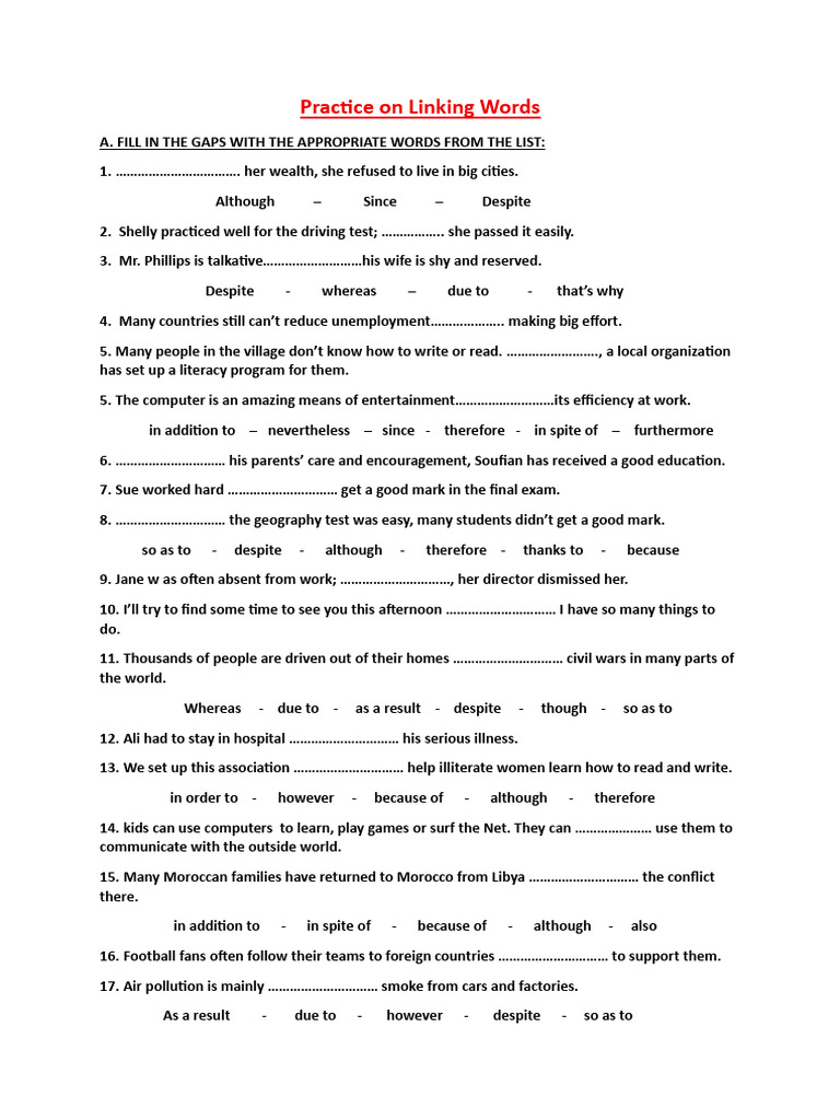 Practice On Linking Words 2 | PDF