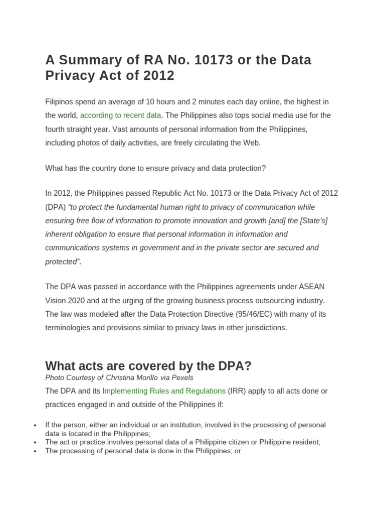 A Summary of Data Privacy Act | PDF | Privacy | Consent