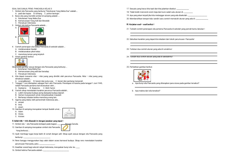 SOAL SAS GANJIL PEND. PANCASILA KELAS 3 | PDF