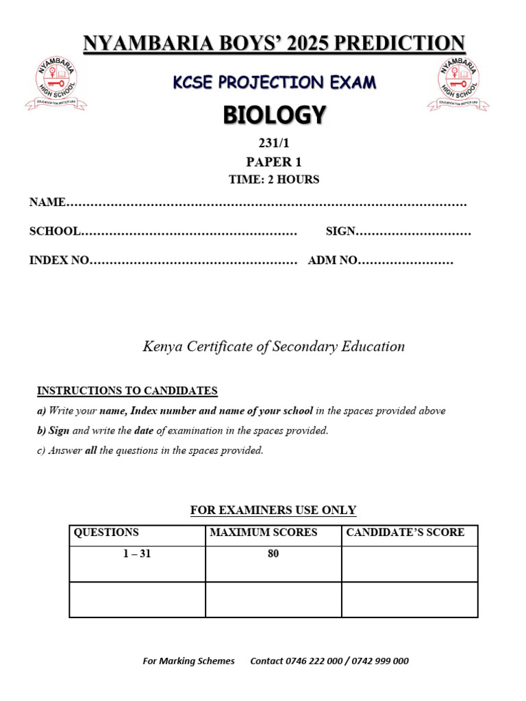 Nyambaria Boys Bio PP1 2025 Predictions | PDF | Pollination | Flowers
