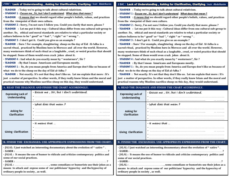 2 Bac - Lack of Understanding, Asking For and Giving Clarification | PDF