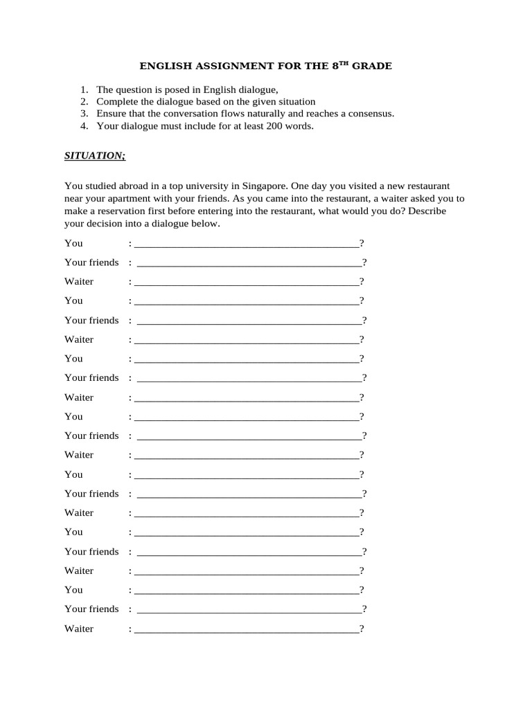 8th Grade English Dialogue Assignment | PDF