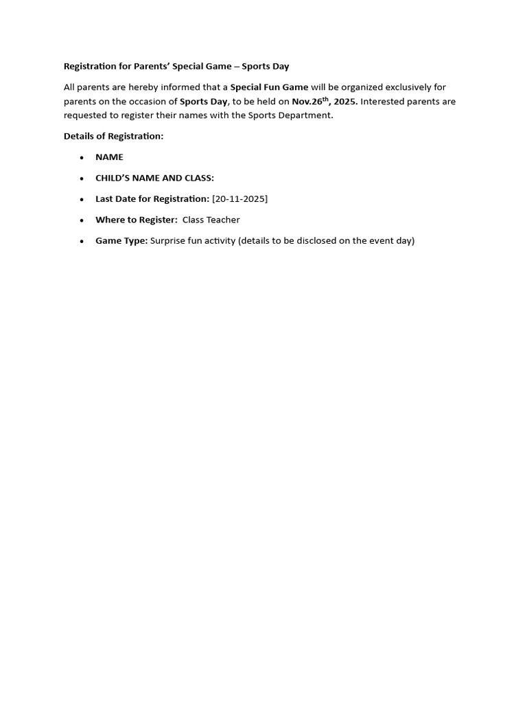 Notice (Parents Sports Day) | PDF