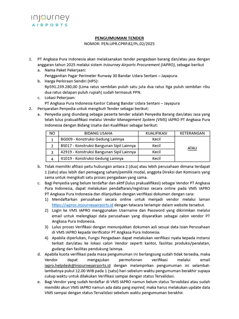 Tender Penggantian Pagar Bandara Sentani | PDF