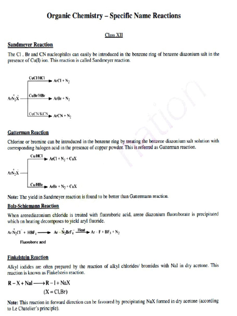 Impotant Name Reactions, Class 12 TH | PDF | Amine | Aldehyde