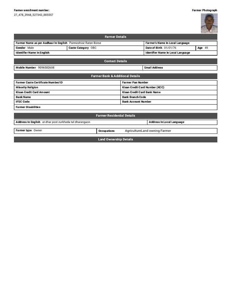 Farmer Registry Enrollement Data | PDF